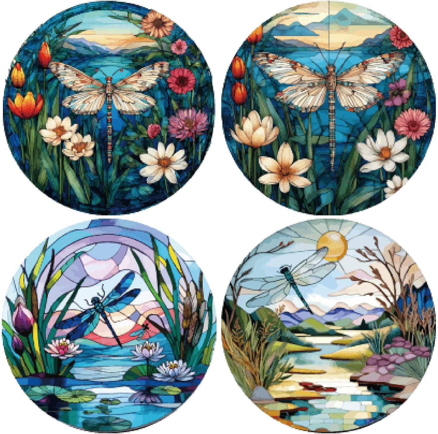 4 Styles Spring Summer Dragonfly Window Clings Sticker Flower Lotus ...