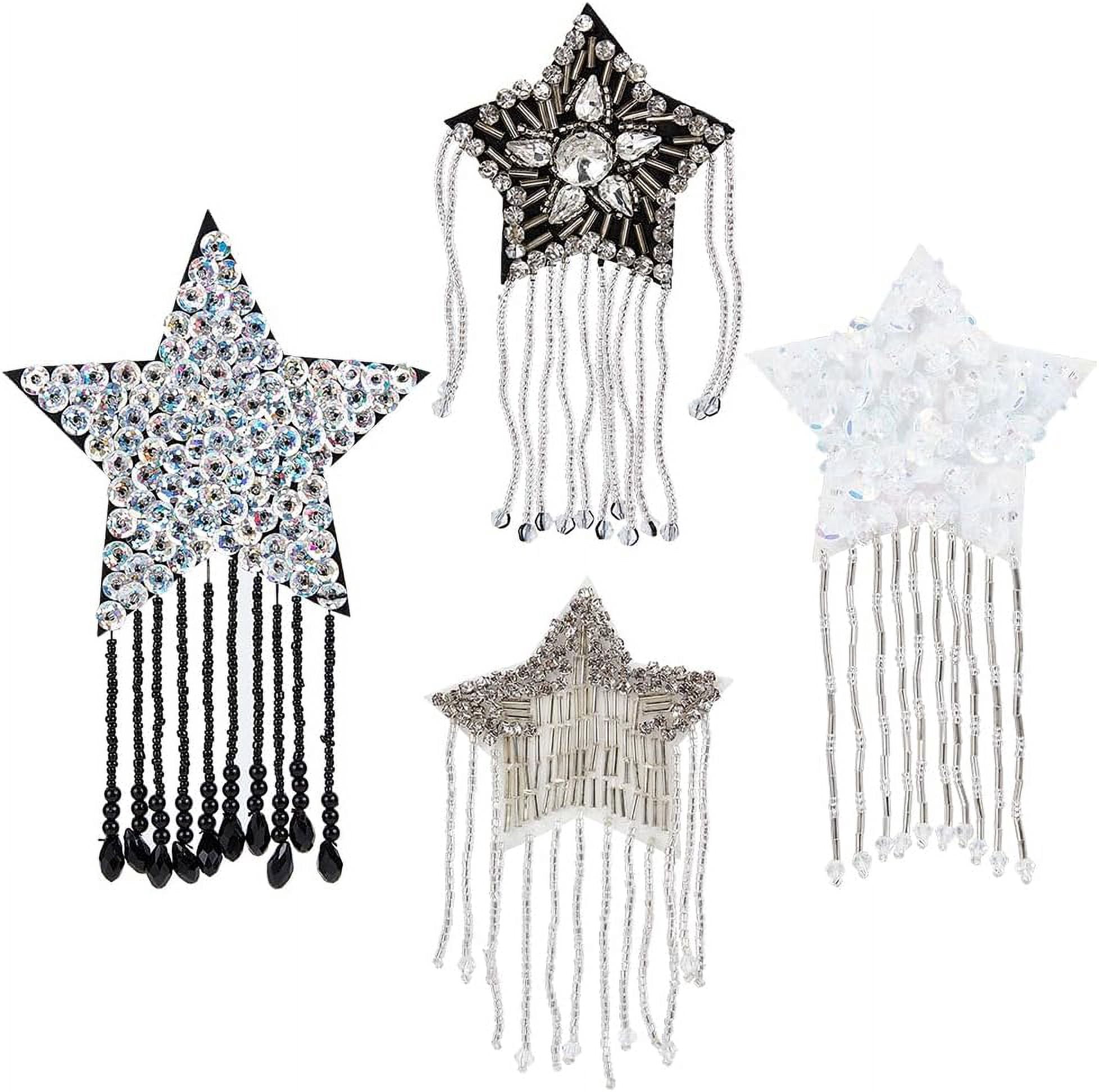 4 Styles Star Glass Beads Tassel Appliques Sequin Tassel Beaded Patch ...