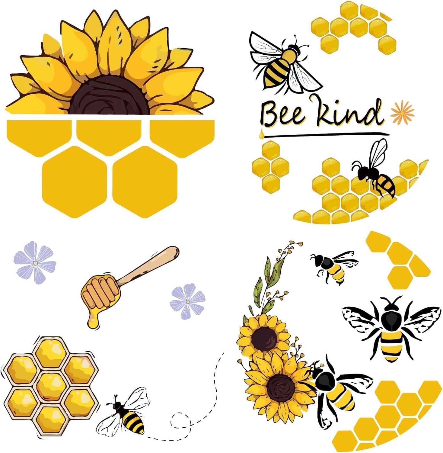 4 Styles Sunflower Bee Window Clings 6.3x6.3 Spring Summer Decals PVC ...