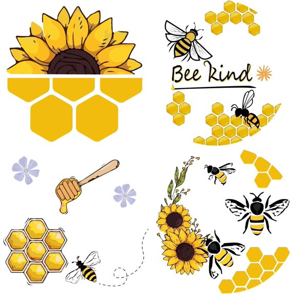 4 Styles Sunflower Bee Window Clings 6.3x6.3 Spring Summer Decals PVC ...