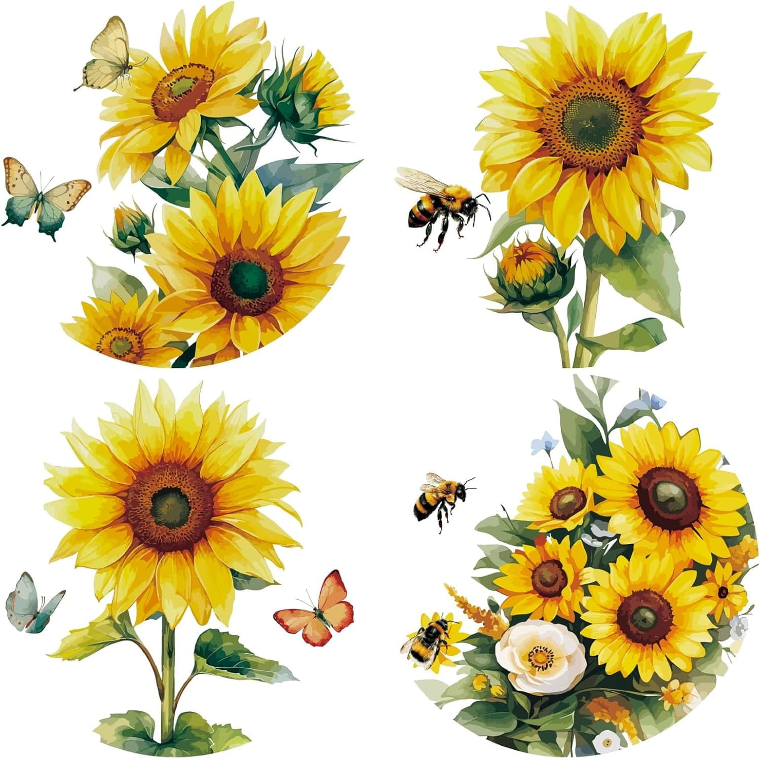 4 Styles Sunflower Window Decals Spring Summer Flower Glass Stickers ...