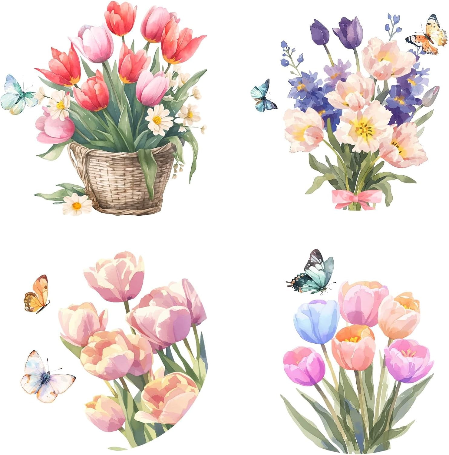 4 Styles Tulip Window Decals Spring Summer Flower Glass Stickers Decal ...