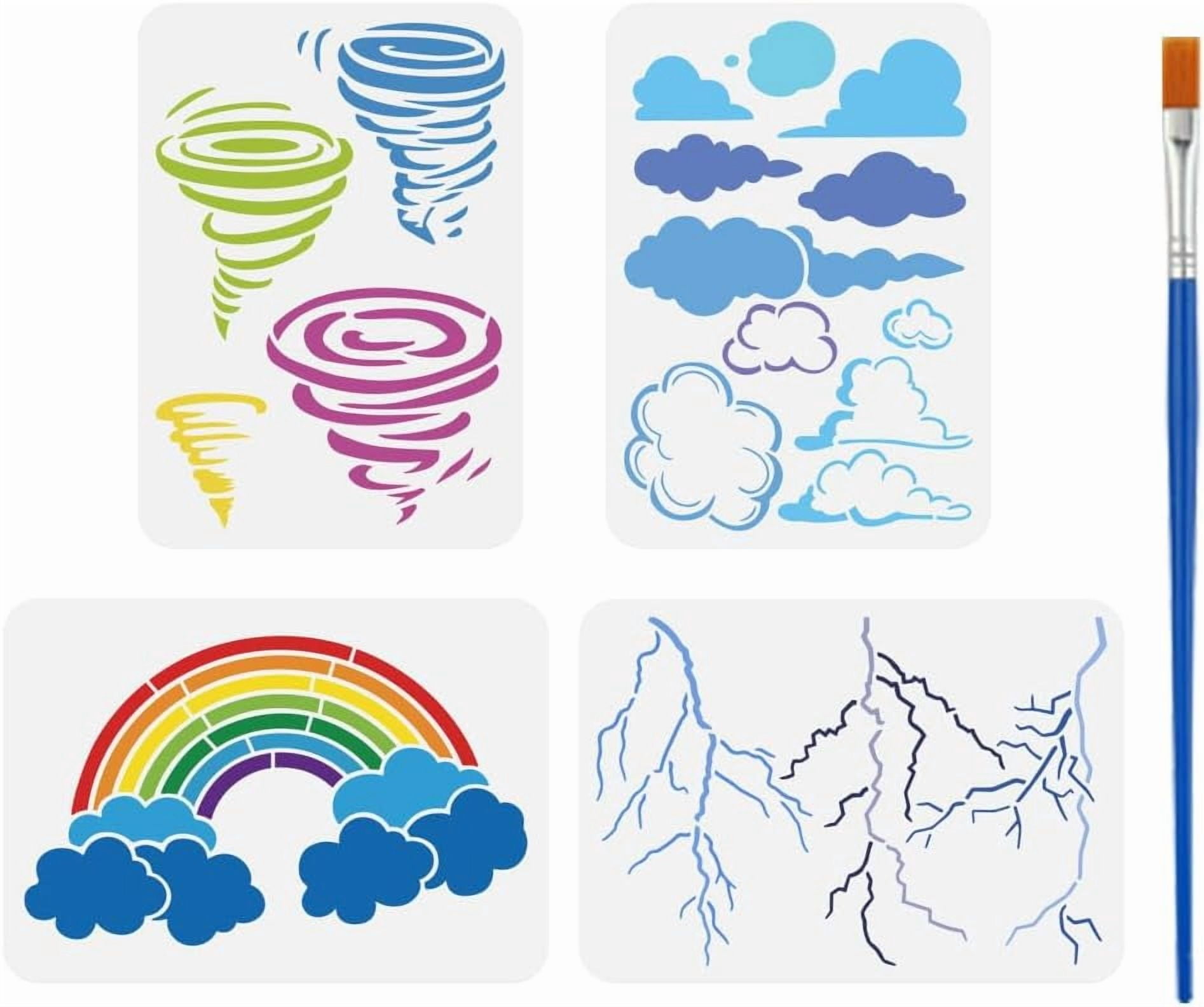 4 Styles Weather Pattern Stencil with Brush 11.7x8.3Inch Rainbow ...