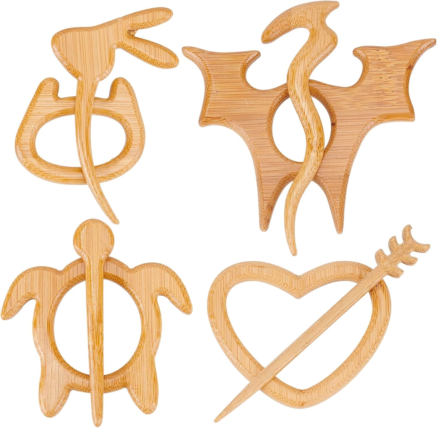4 Styles Wooden Animal Shape Brooch Pin Handmade Wooden Brooch Knitting ...