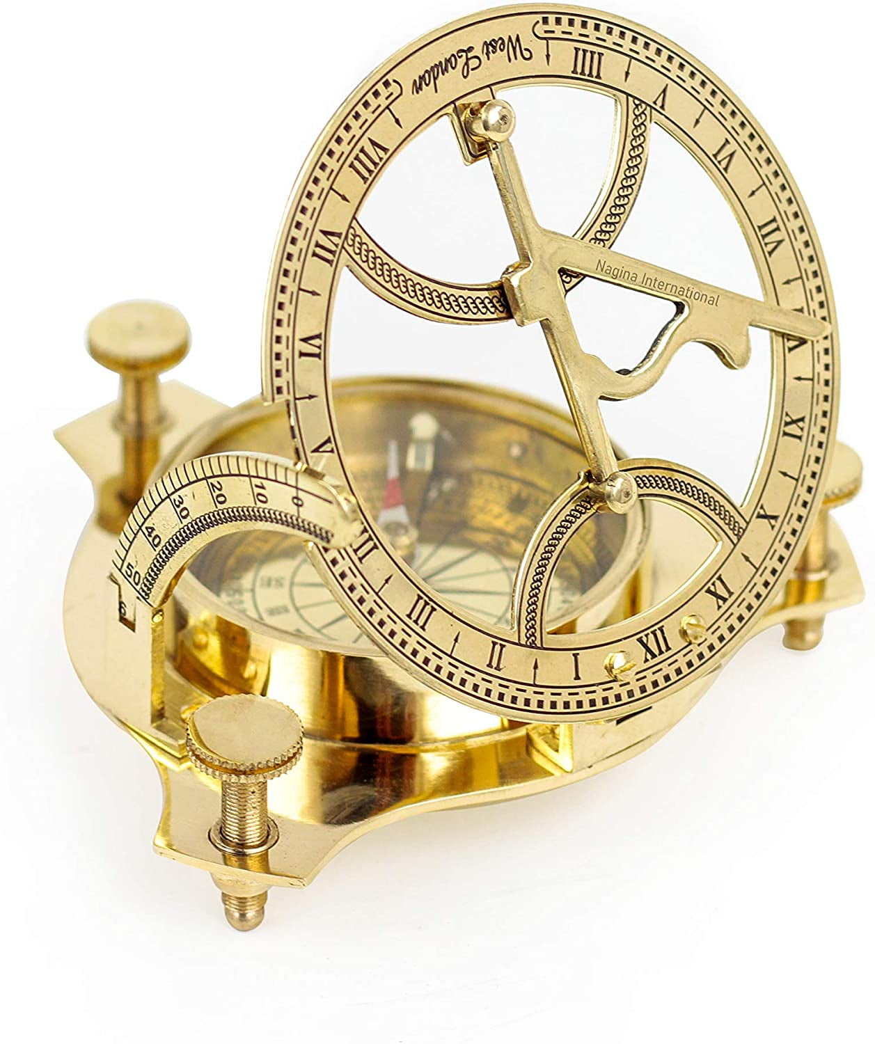 4" Sundial Compass Solid Brass Polished | Calibrated Sun Clock Pocket ...