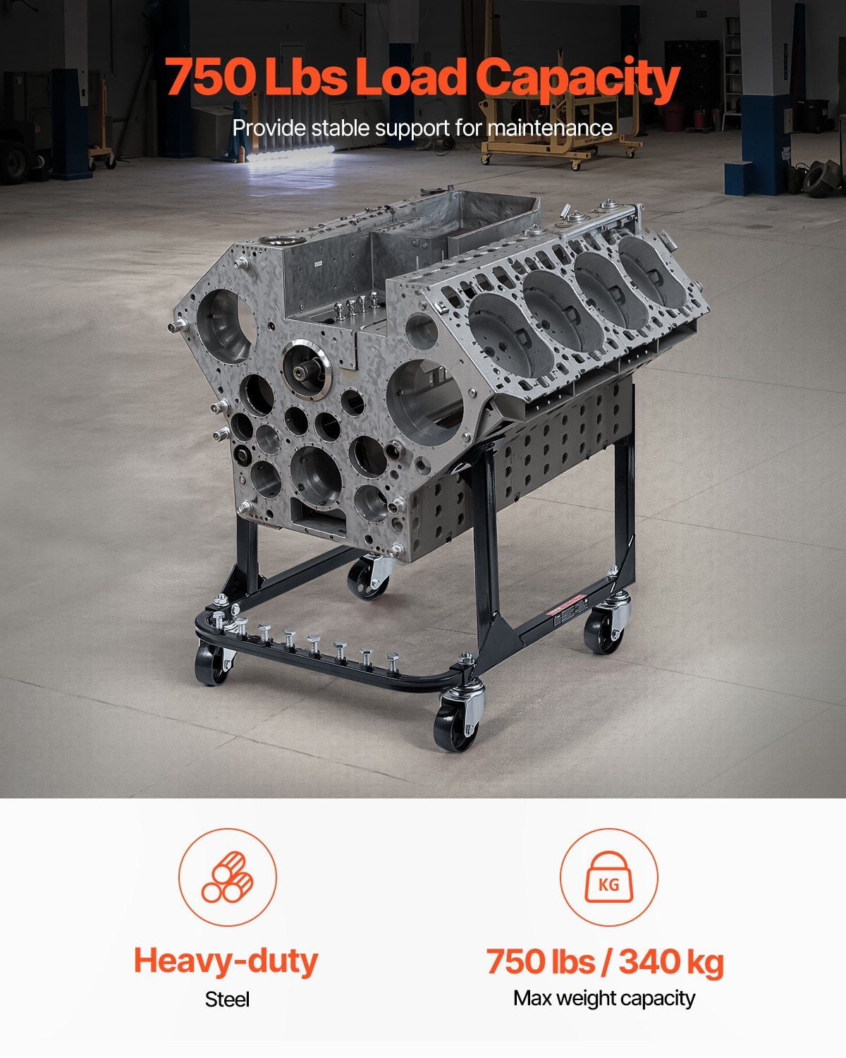 4 Swivel Caster Engine Stand 750 LBS Capacity - Heavy-Duty Steel Motor ...