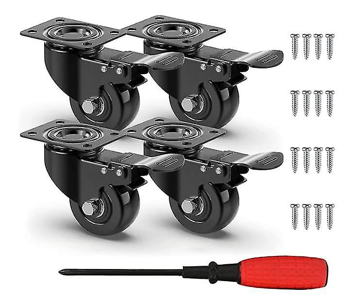 4 Swivel Castors With Brake + 12 Screws + Screwdriver -75mm,castors For ...