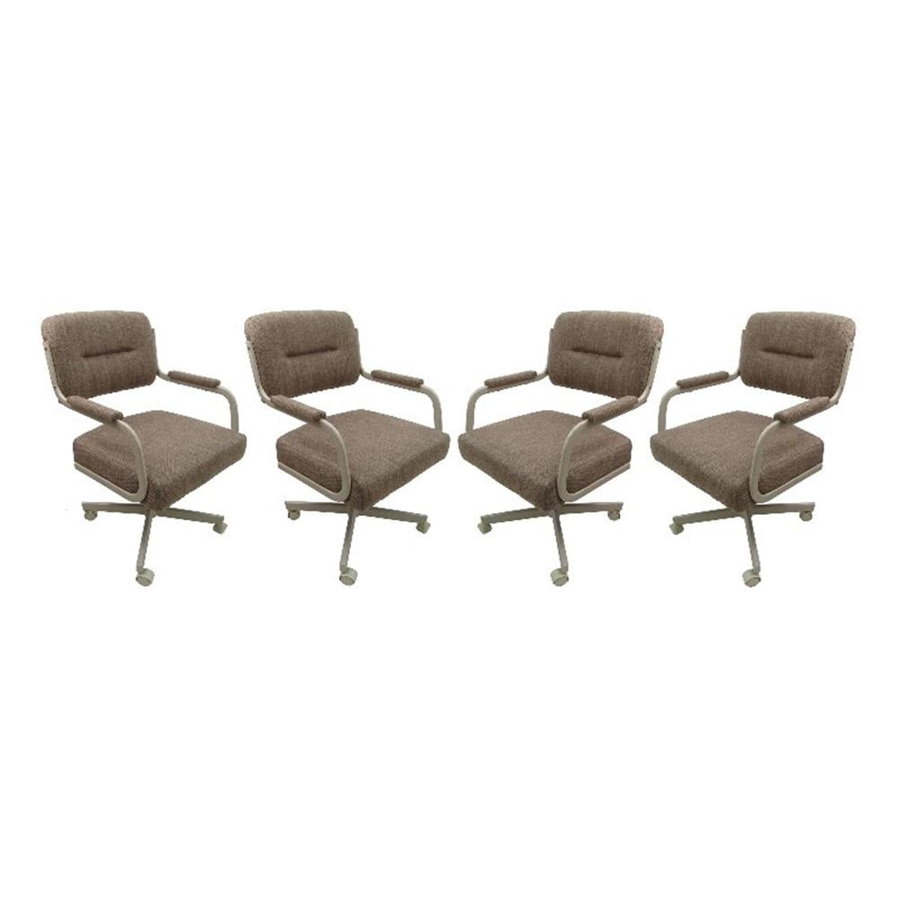 M-110 Style 4-Swivel Metal Caster Dining Chairs - Upholstered, Beige ...