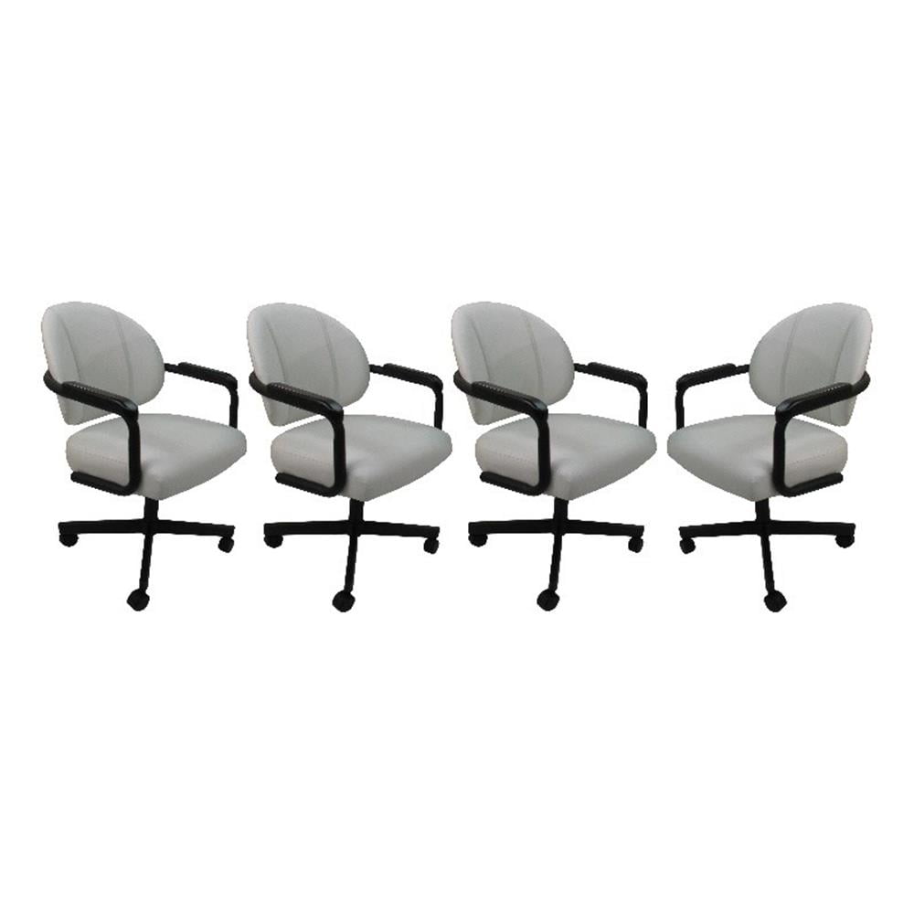 4 - Swivel Metal Dining Caster Chair M-70 - White Vinyl on Black Chairs ...