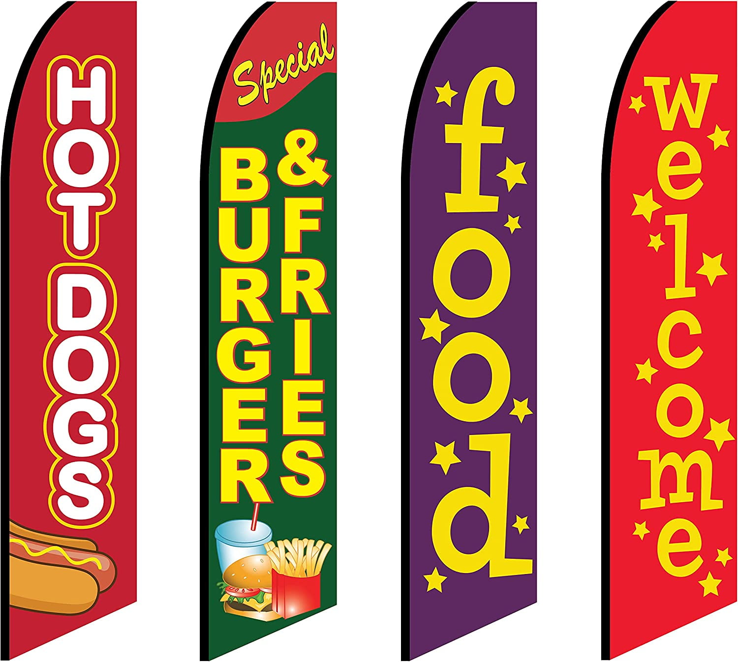 4 Swooper Flags Hot Dogs Burgers Fries Restaurant Food Stand Carnival ...