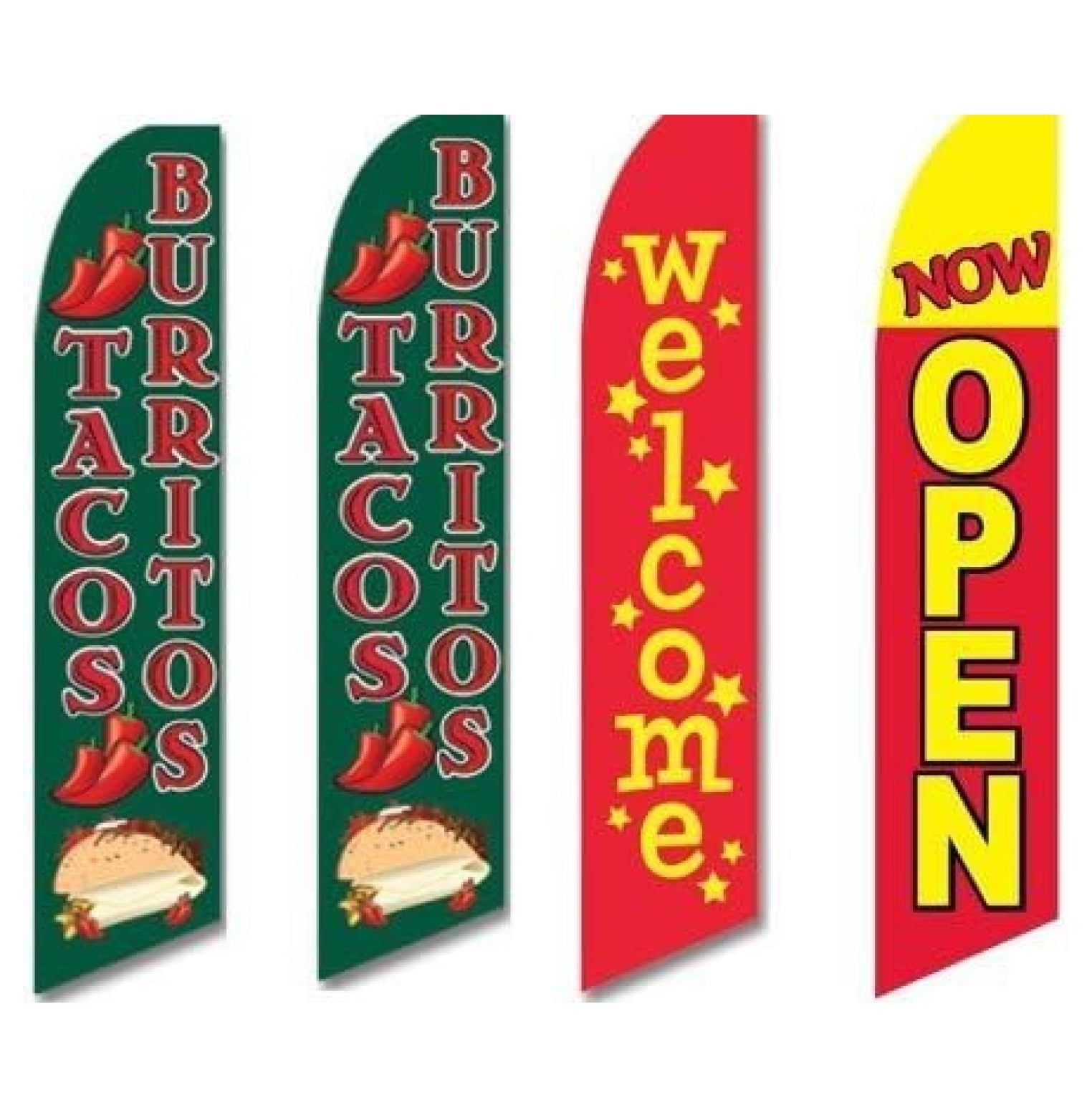 4 Swooper Flags Mexican Food Restaurant Tacos Burritos Open Welcome Red ...