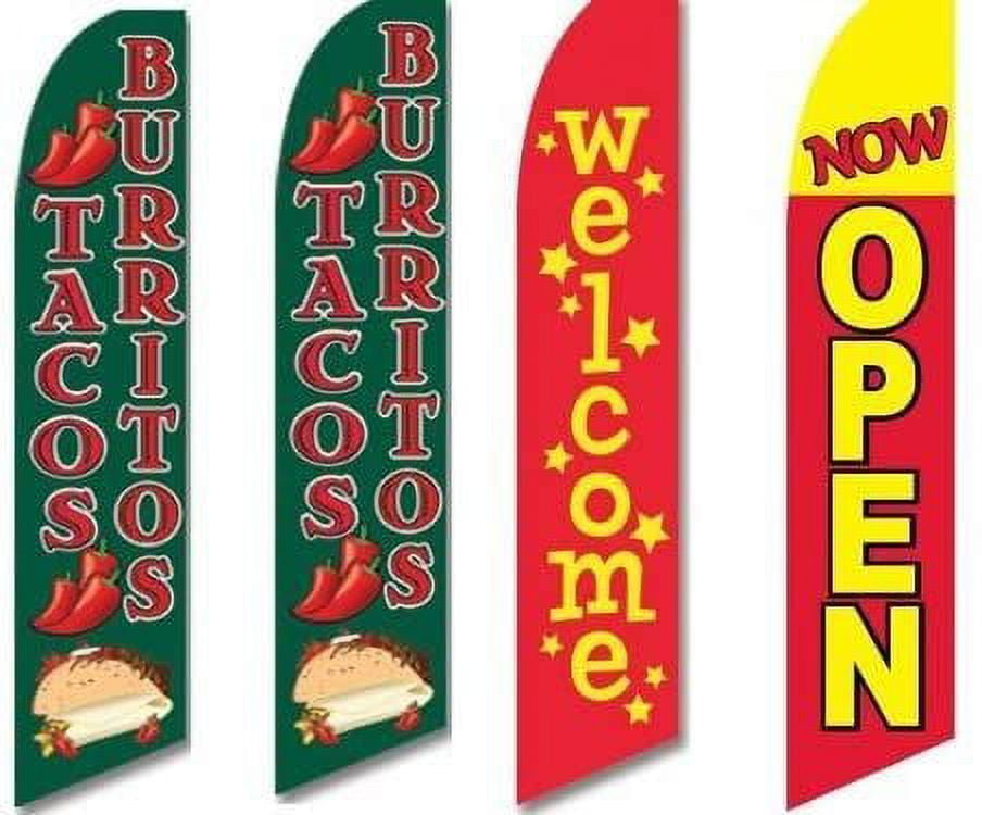 4 Swooper Flags Mexican Food Restaurant Tacos Burritos Open Welcome Red ...