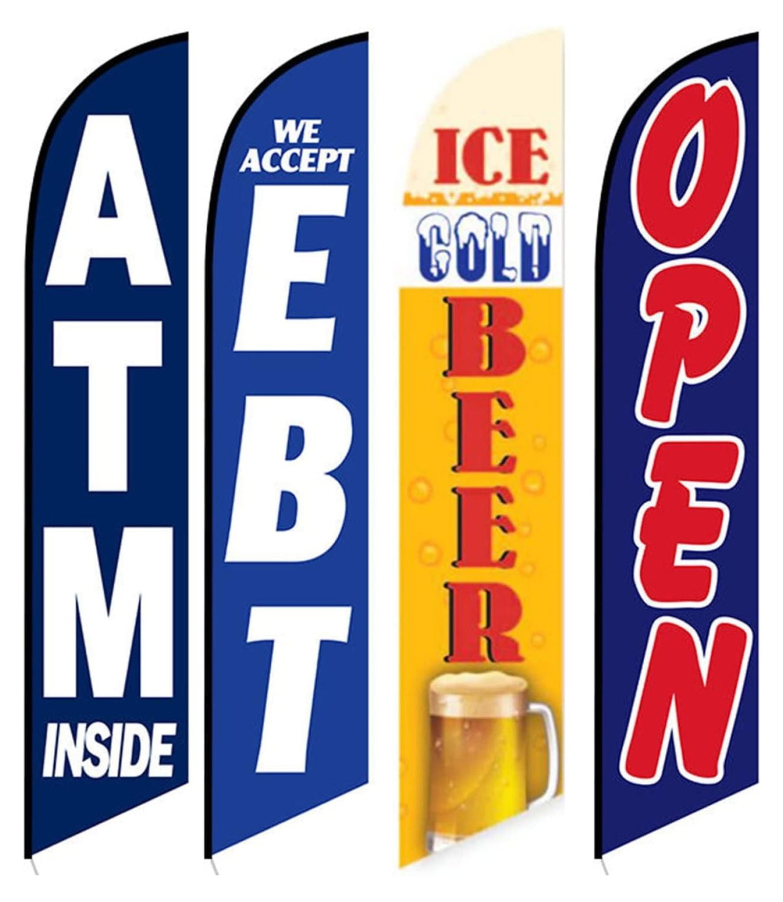 4 Swooper Flags Store Corner Convenience ATM Inside EBT Beer Open Blue ...