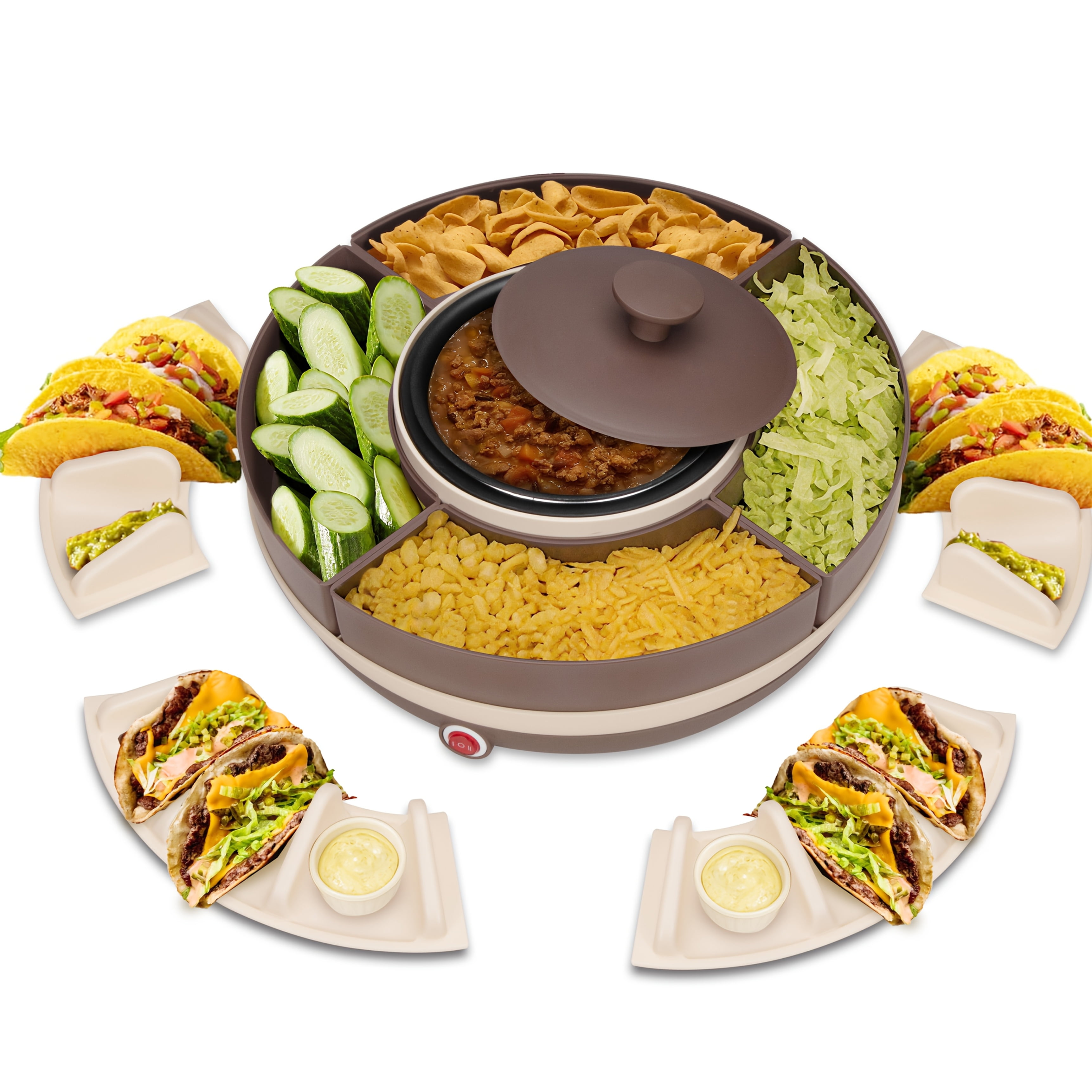 4-Taco Holder Taco Bar with Detachable Lazy Susan Tray | Two Gears ...