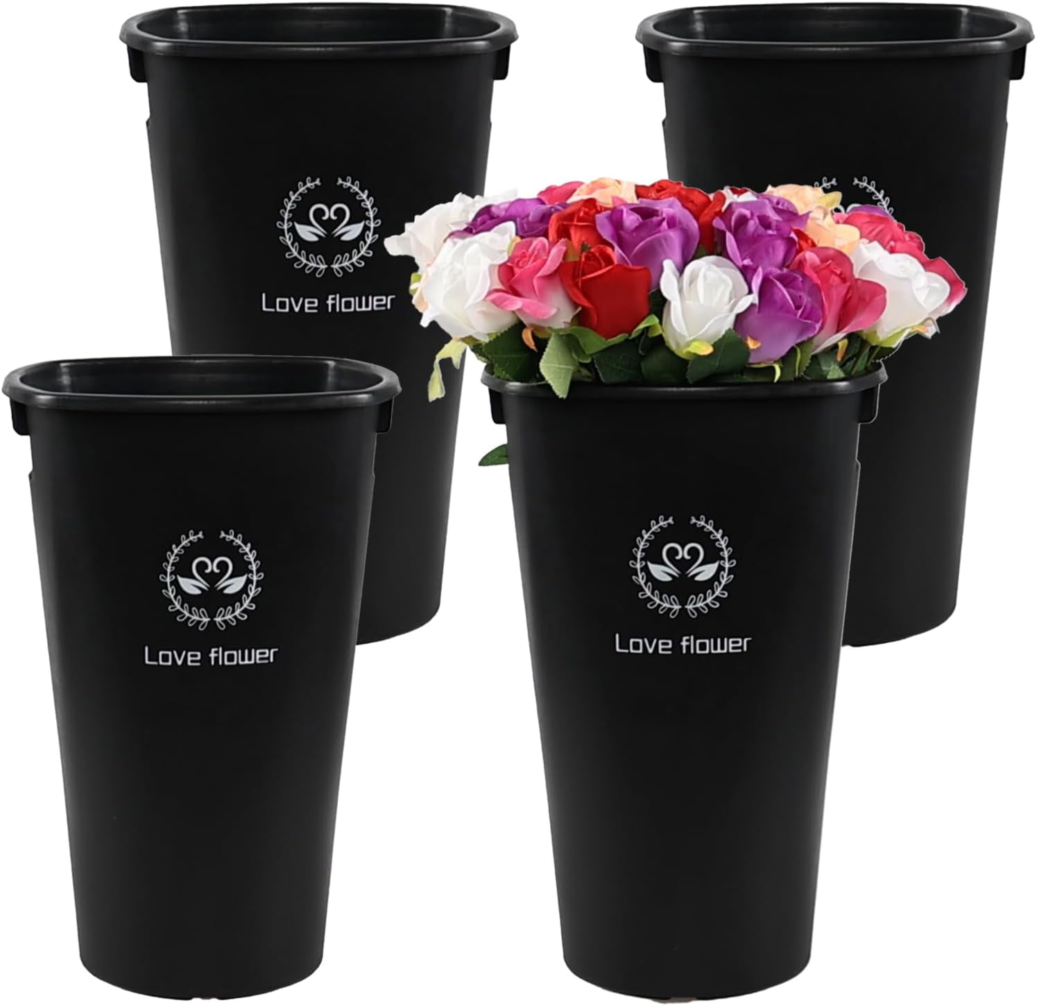 4 Tall Flower Vase with Handles, Plastic Flower Bucket, Black - Walmart.com