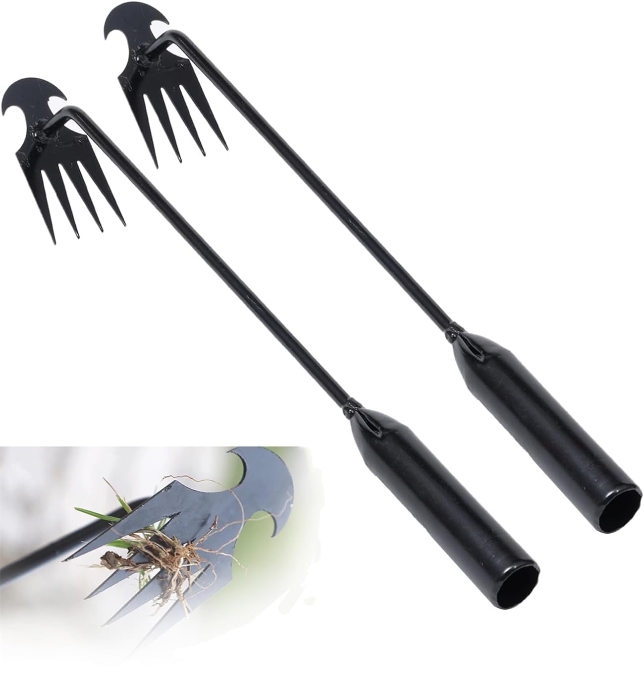 4 Teeth Weed Puller Tool,Bexikou 2 Pack Garden Weed Pulling Tool ...