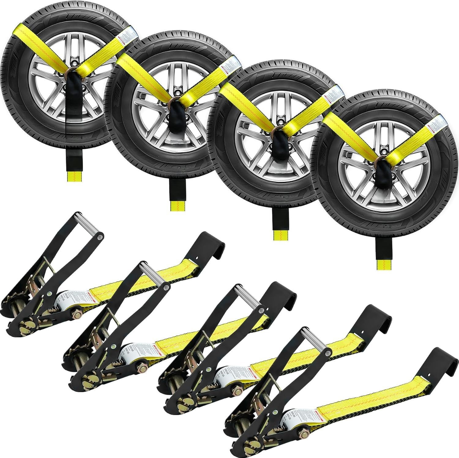 4 Tie Down Straps for - 2" x 96" - 9900LBS Break Strength - Ratchet ...