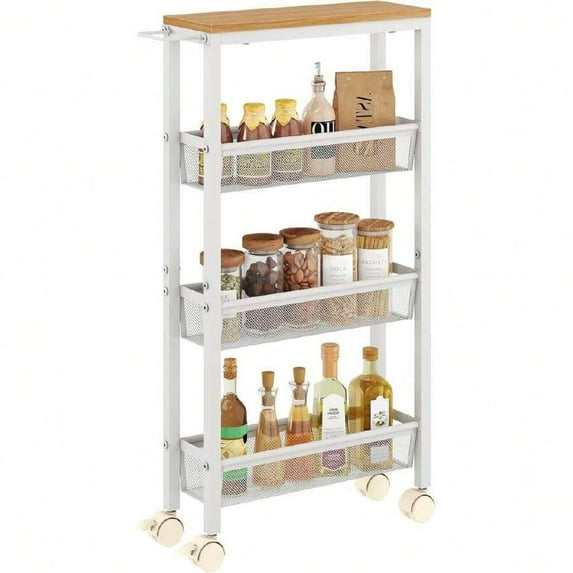 4-Tier 11.8" Wide Rolling Storage Cart with Wheels & Handle, Narrow ...