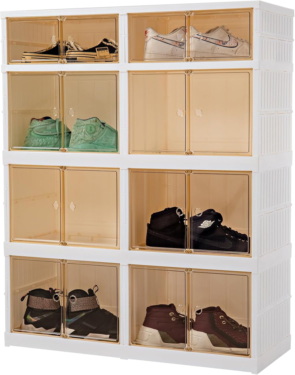 4 Tier-16 Pairs Foldable Shoe Rack Organizer with Magnetic Door for ...