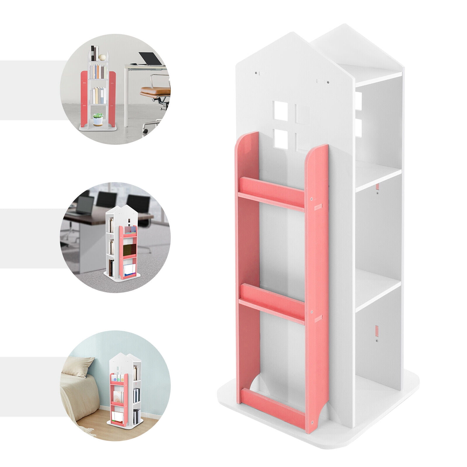 4-Tier 360° Rotating Bookshelf - Spinning Bookcase with Freestanding ...