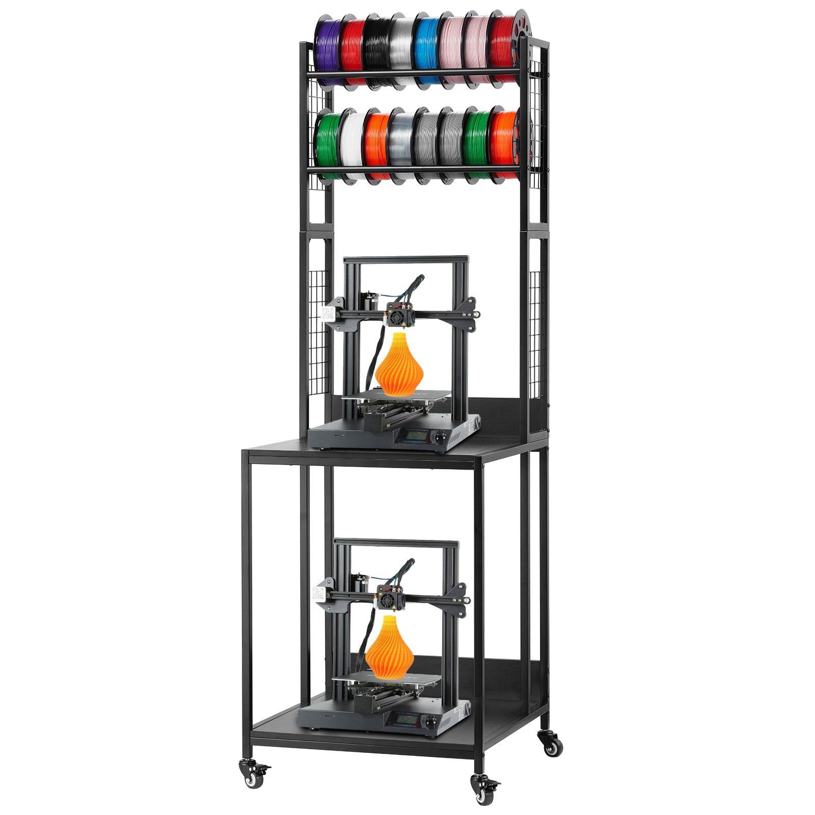 4-Tier 3D Printer Filament Organizer Cart with Wheels, Spool Holder ...