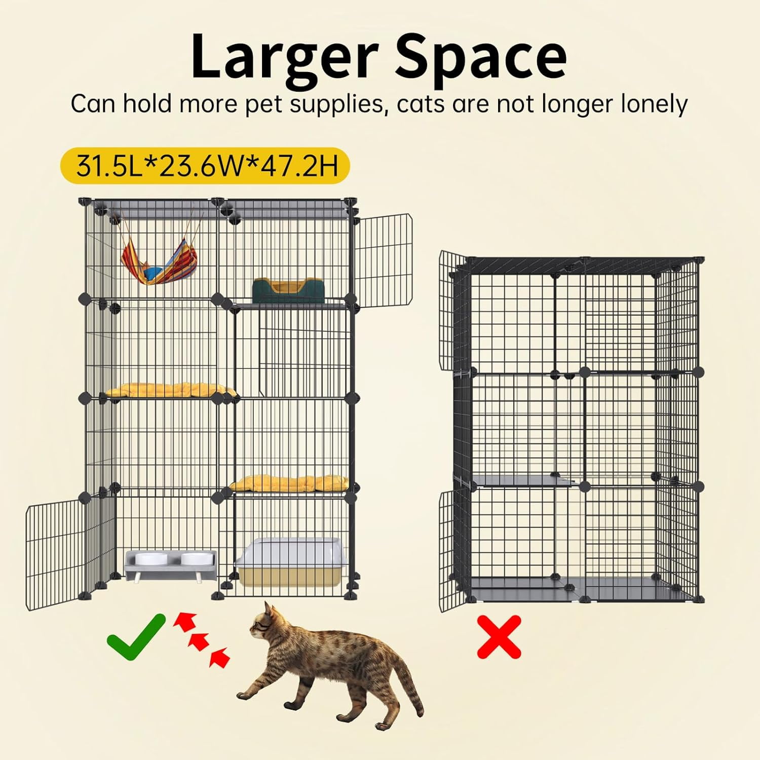 4-Tier 47.2 Inch Large Cat Cages Cat Playpen Detachable Metal Wire ...