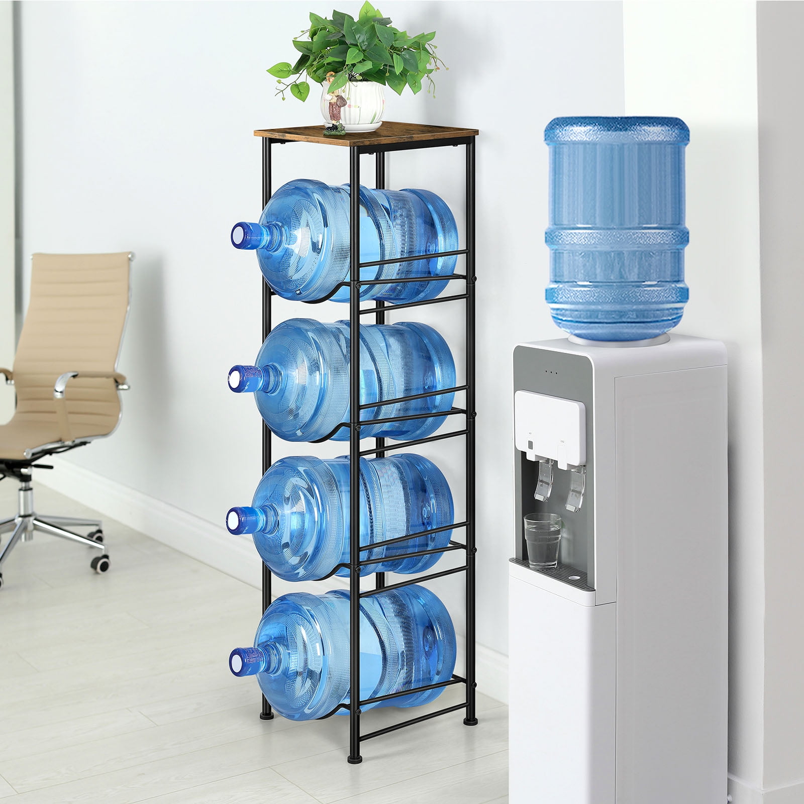 4-Tier 5-Gallon Water Bottle Holder with Storage Shelves – Durable ...