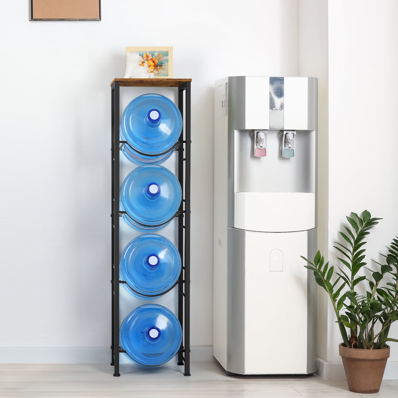4-Tier 5-Gallon Water Bottle Holder with Storage Shelves – Durable ...