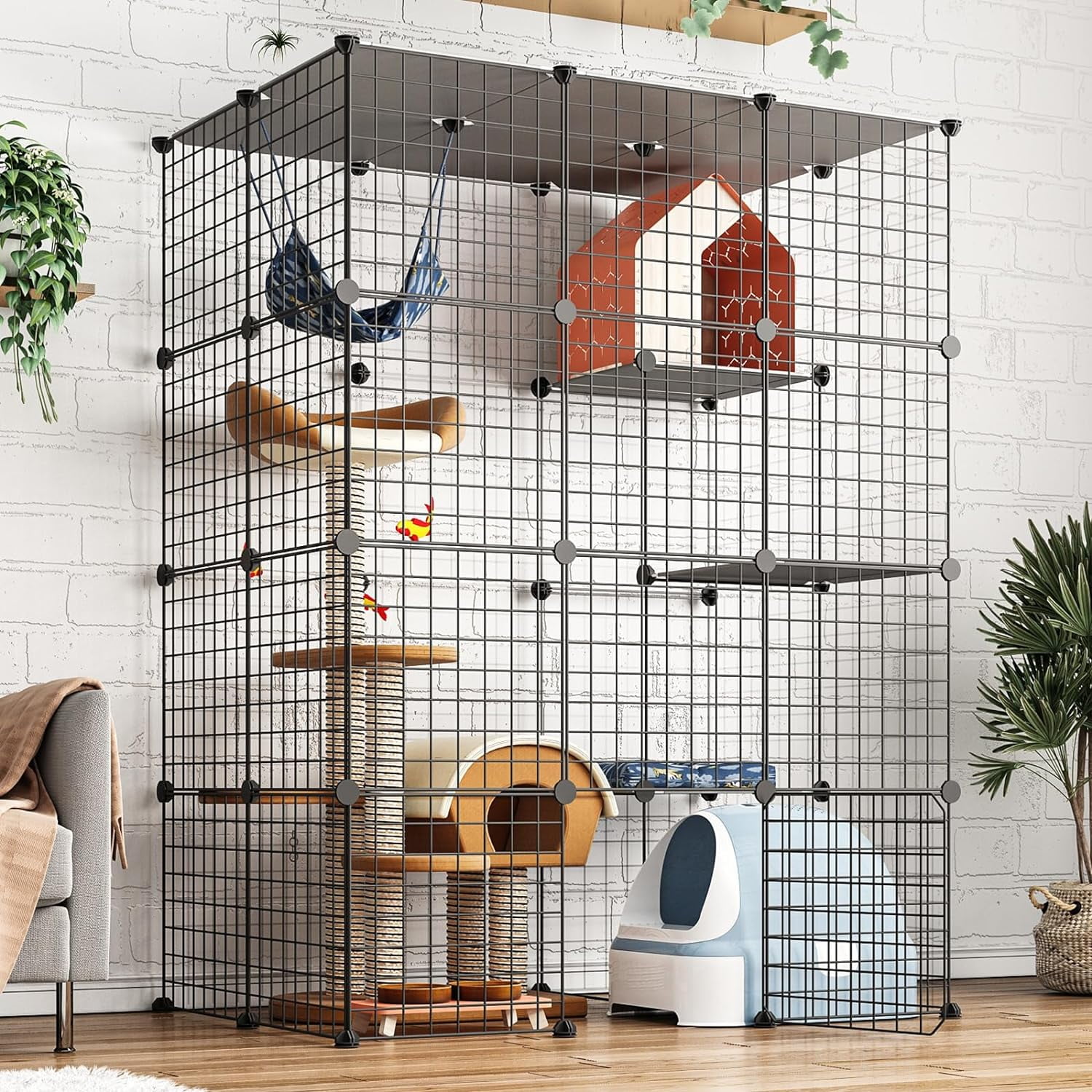 4-Tier 55 Inch Large Cat Cages DIY Cat Playpen Detachable Metal Wire ...