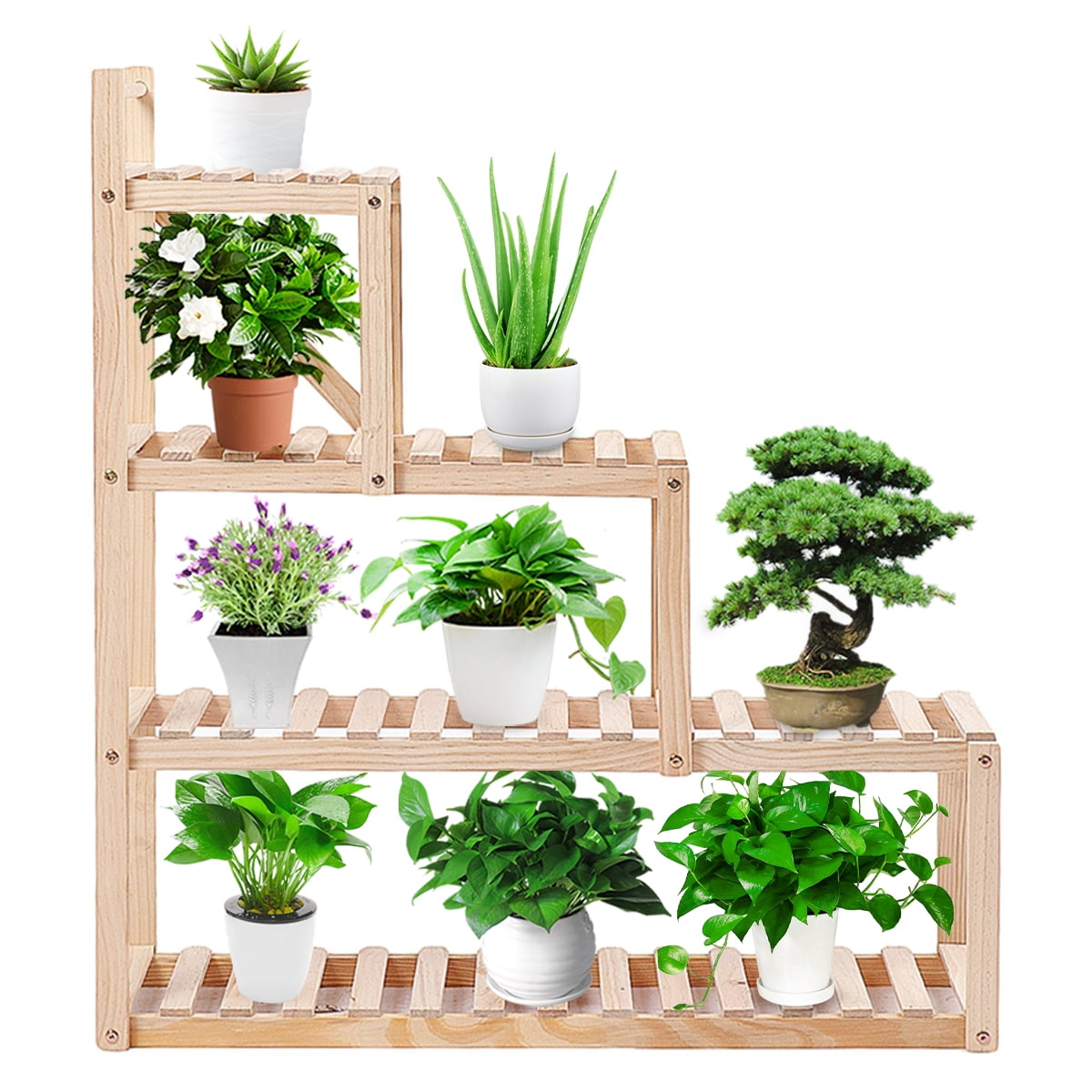 4-Tier 6-Shelf Rolling Wooden Flower Display Stand for Indoors or ...