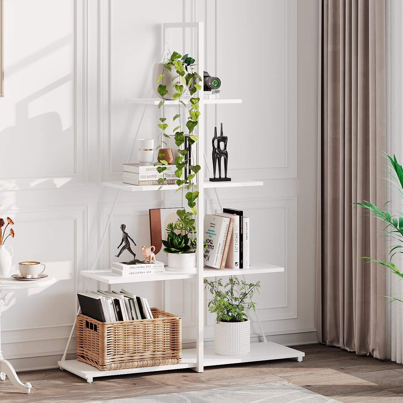 4-Tier A-Frame Ladder Shelf – Stylish White Bookshelf for Home and ...