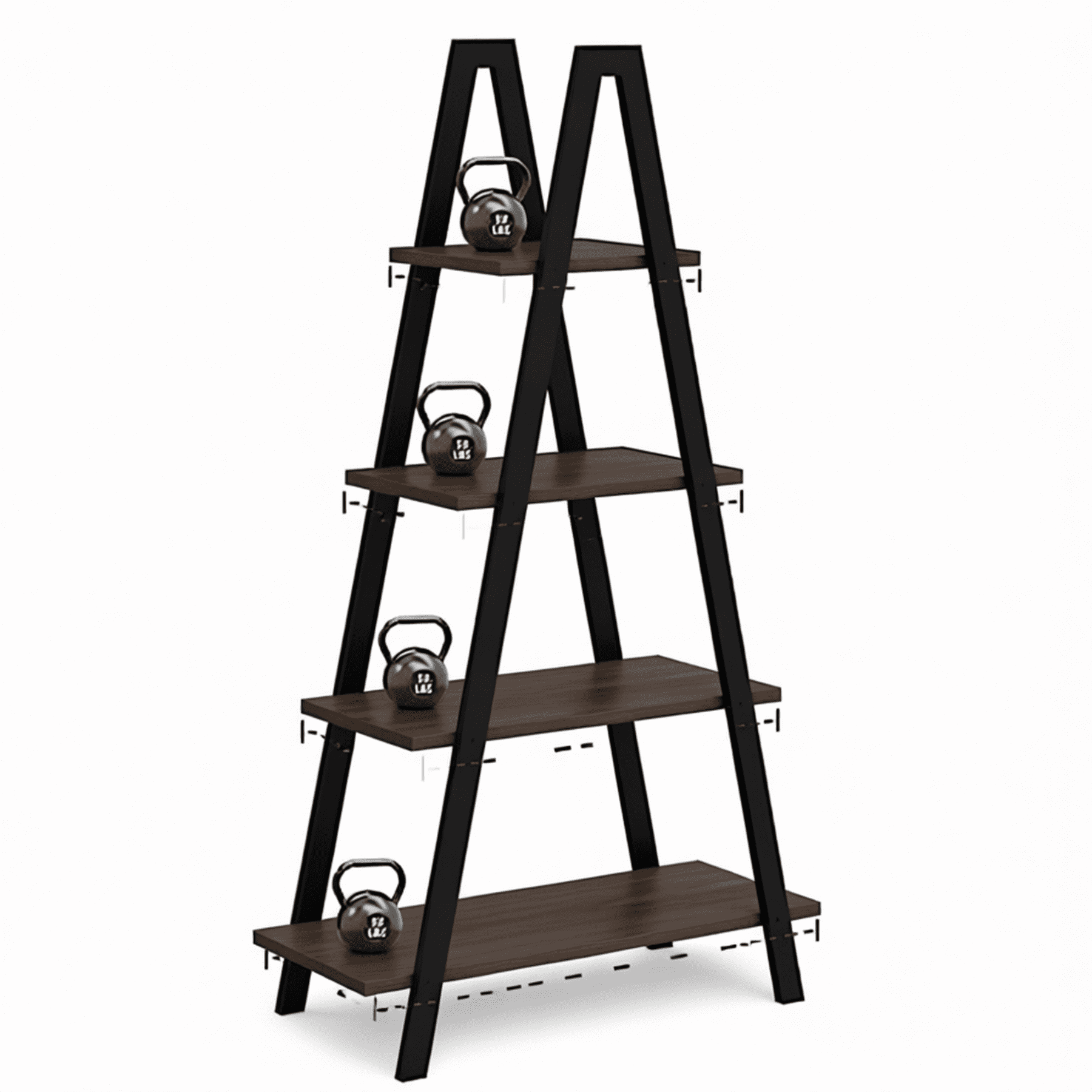 4-Tier A-Shaped Ladder Bookshelf, Industrial Wooden Bookcase with Metal ...