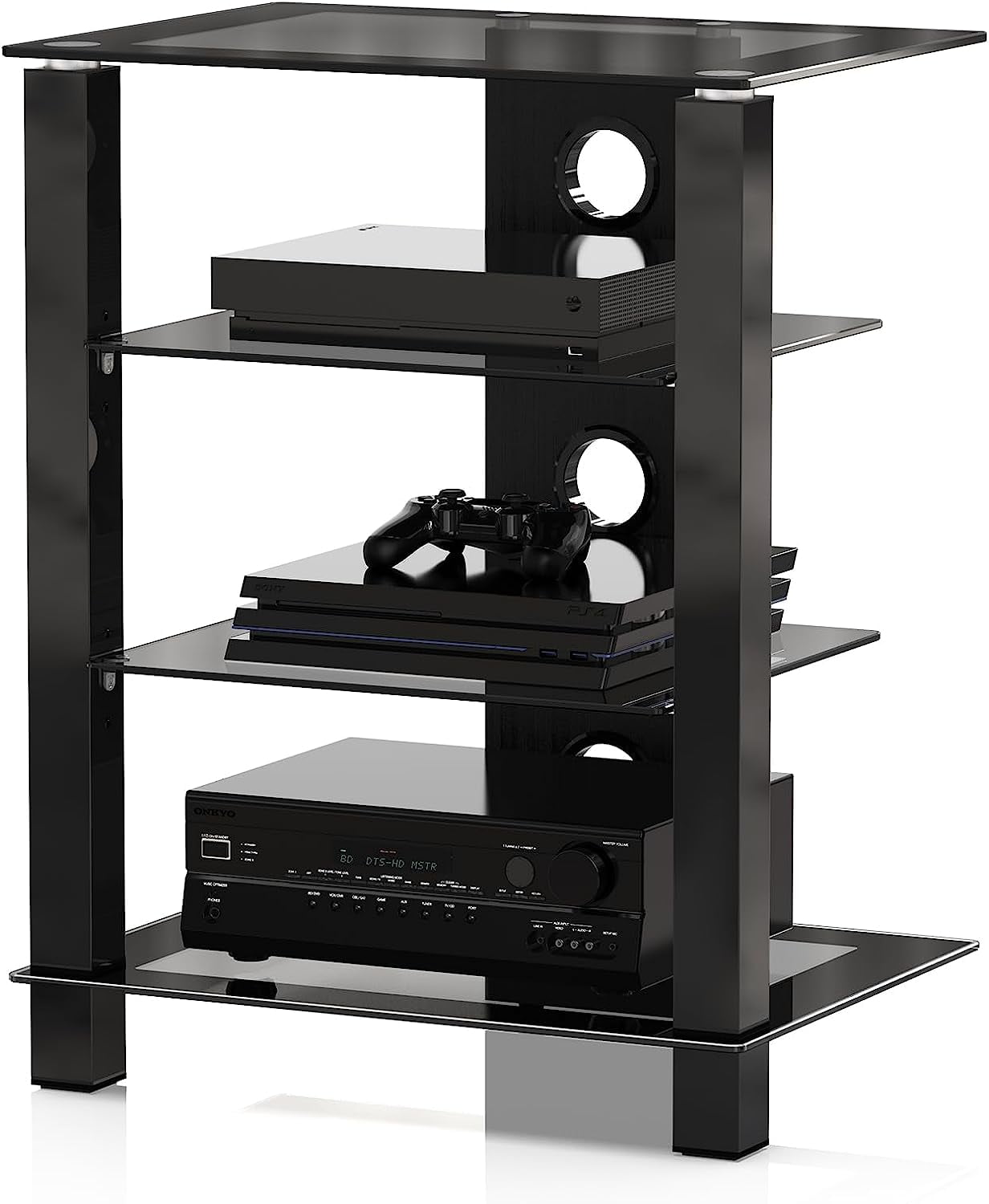 4-Tier AV Media Cabinet Stand Component Cabinet, Gaming TV Stand and ...