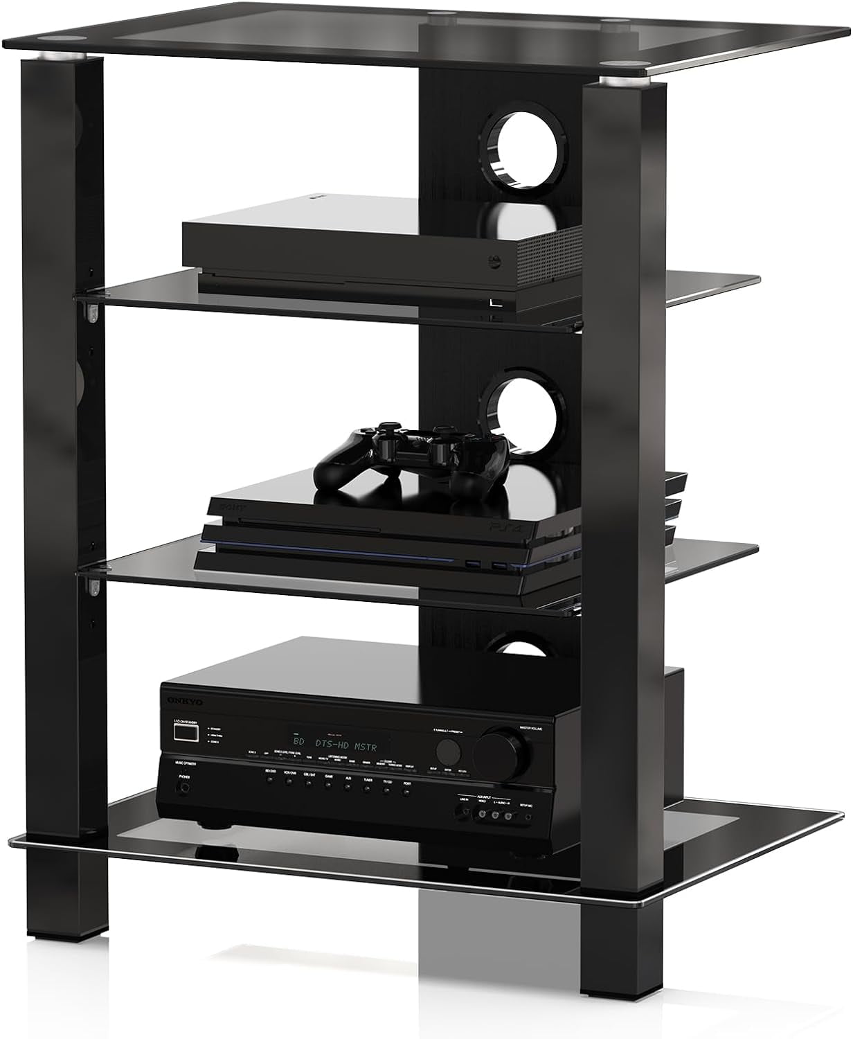 4-Tier AV Media Cabinet Stand Component Cabinet, Gaming TV Stand and ...