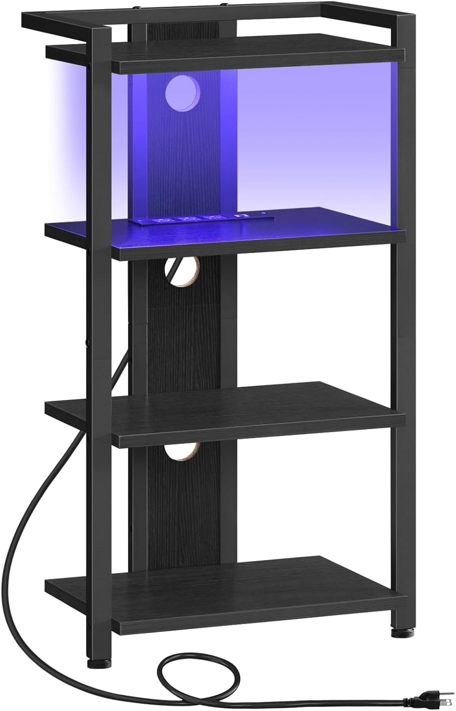 4-Tier AV Media Console With Charging Station and LED Light, Wooden ...