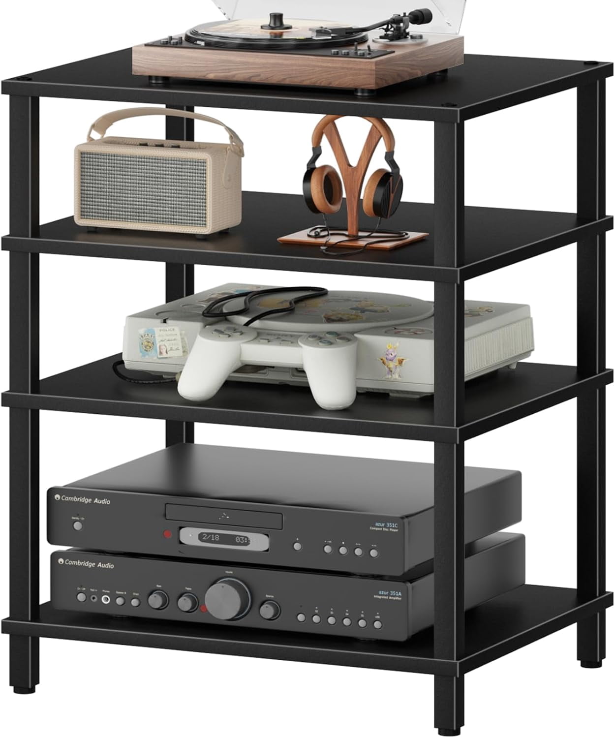 4-Tier AV Media Player Stand, Black Stereo Stand & Modern Audio Shelf ...