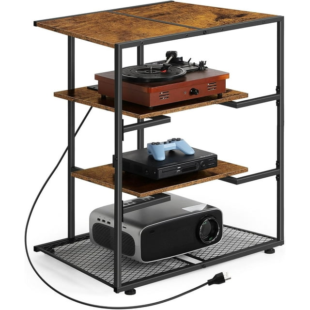 4-Tier AV Media Stand with Adjustable Outlets, Media Console, Audio ...