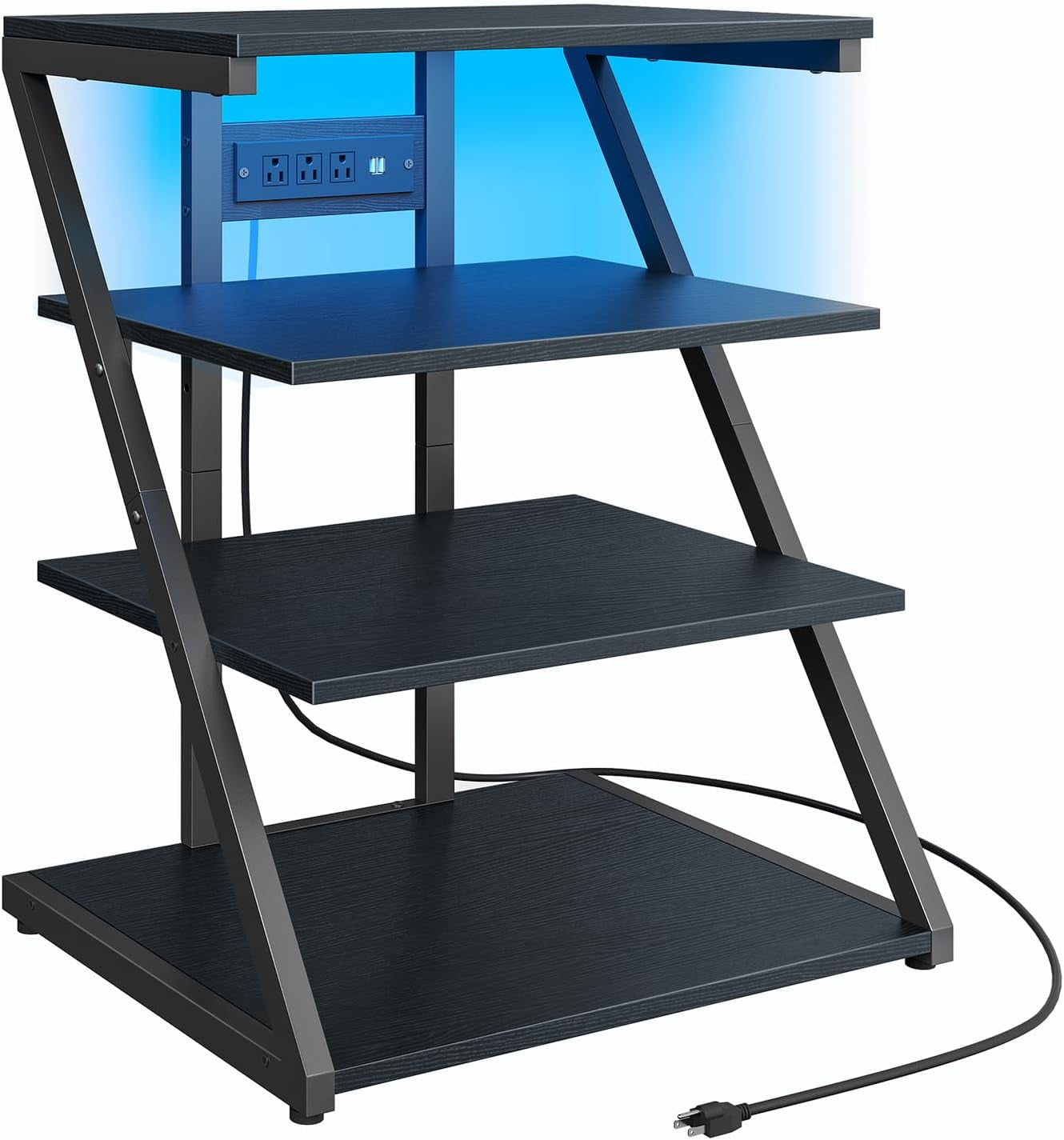 4-Tier AV Media Stand with Charging Station, Stereo Cabinet, Rack Audio Tower with LED Lights ...