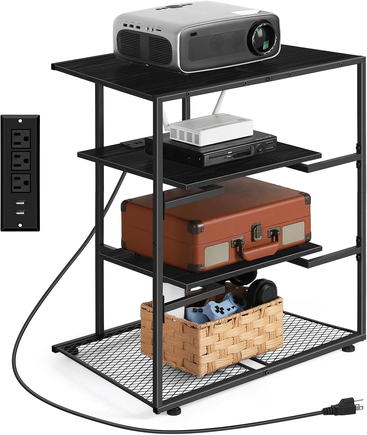 4 Tier AV Media Stand with Charging Station and USB Ports, Stereo Rack ...