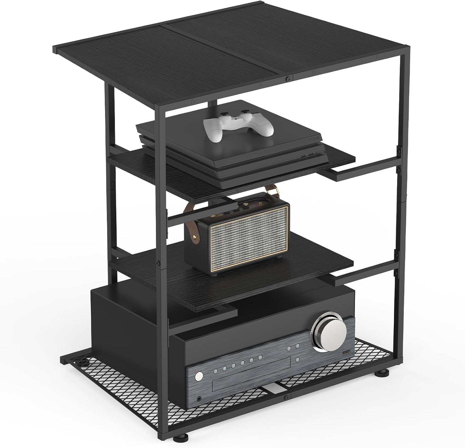 4-Tier AV Media Stand, Corner Shelf Record Player Stand, Media Audio ...