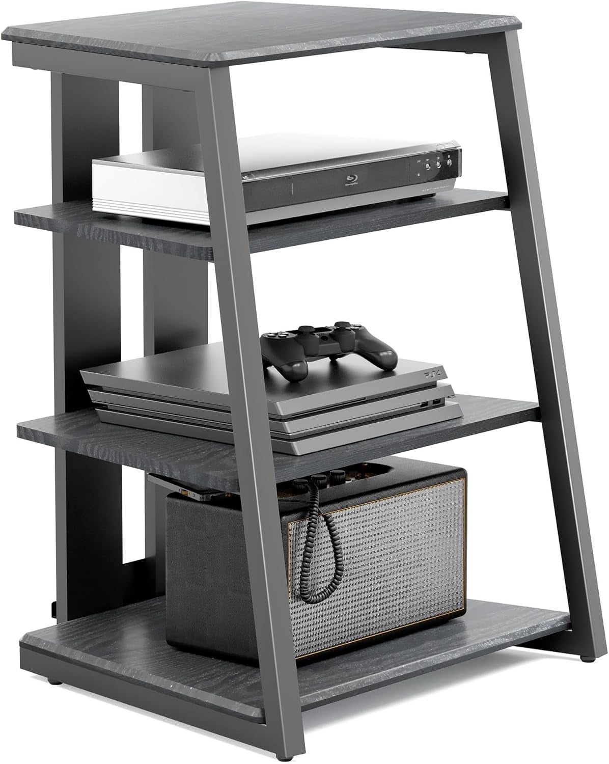 4-Tier AV Media Stand Corner Shelf for Record Player Wooden Stereo ...