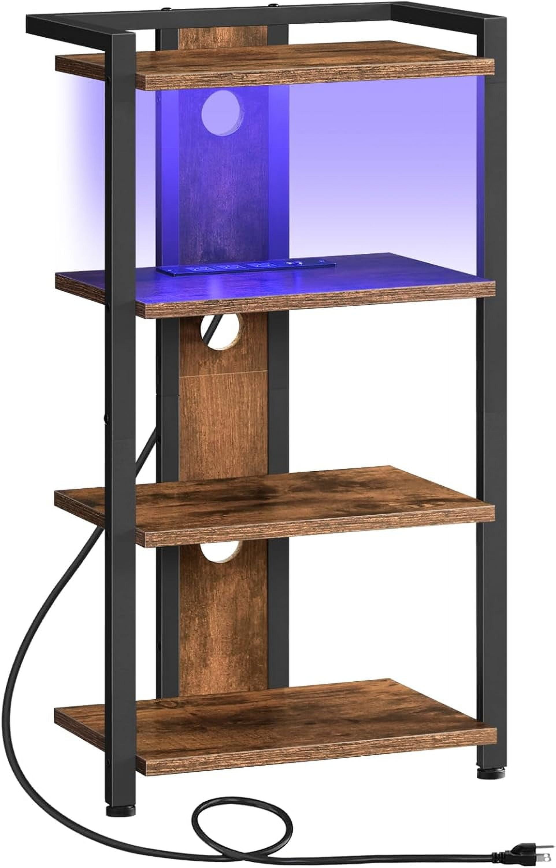 4-Tier AV Media Stand, Media Console with Charging Station and LED ...