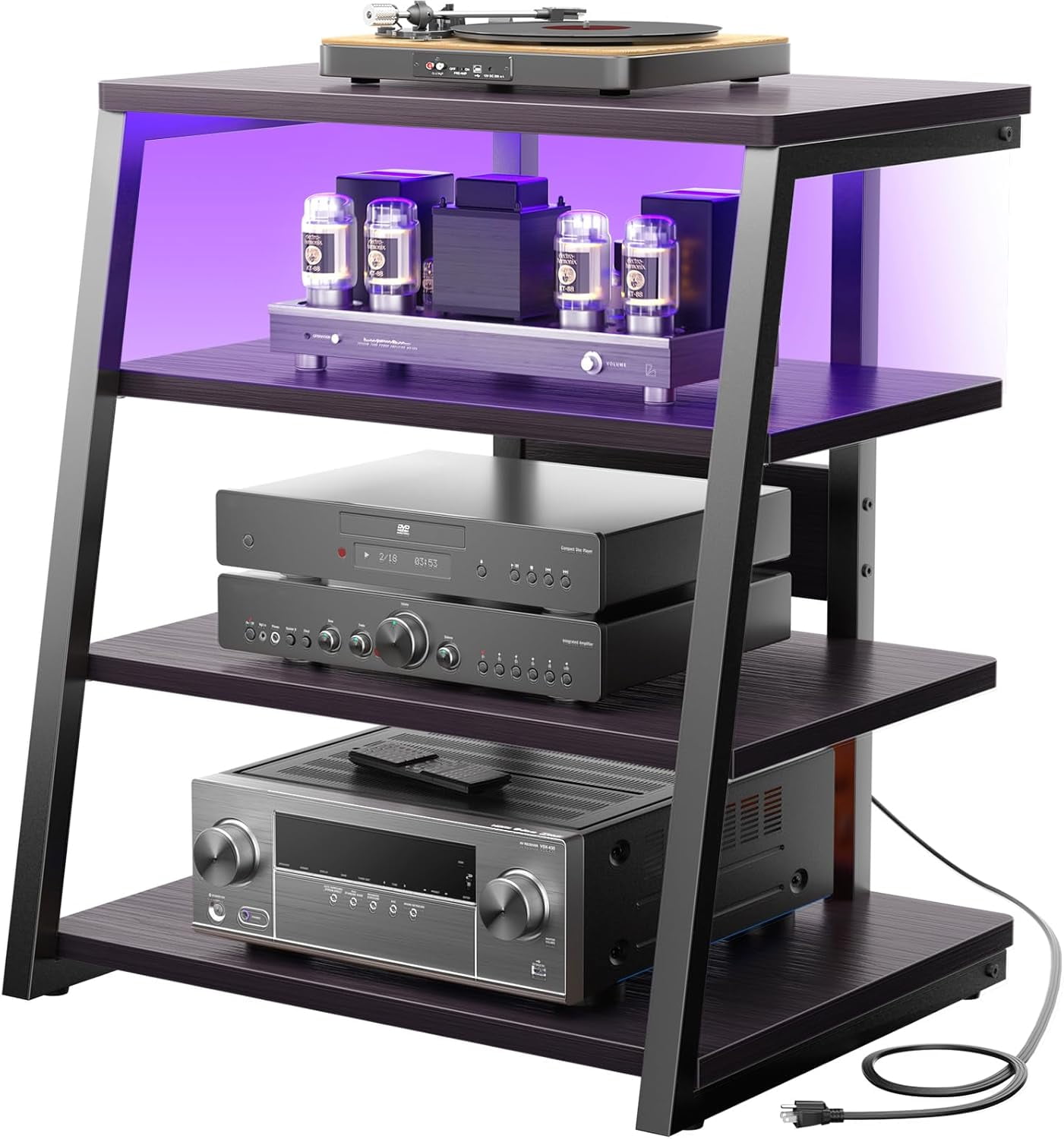 4-Tier AV Media Stand with Power Strips, Corner TV Stand with LED ...