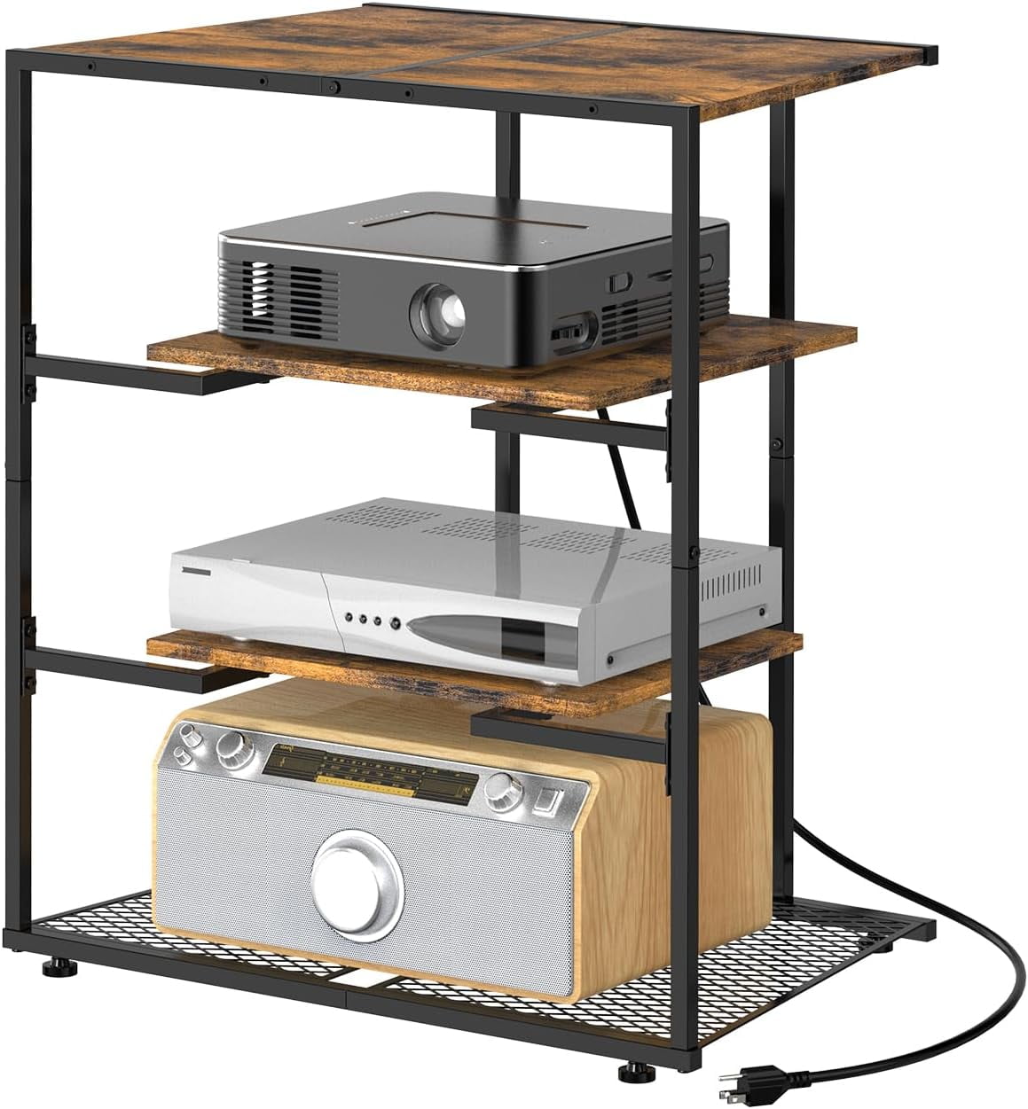 4-Tier AV Media Stand with Power Strips, Stereo Cabinet, Media Console ...