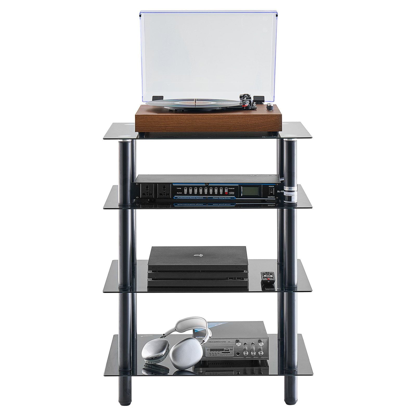 4-Tier AV Media Stand Strengthened Tempered Glass Audio-Video Media ...