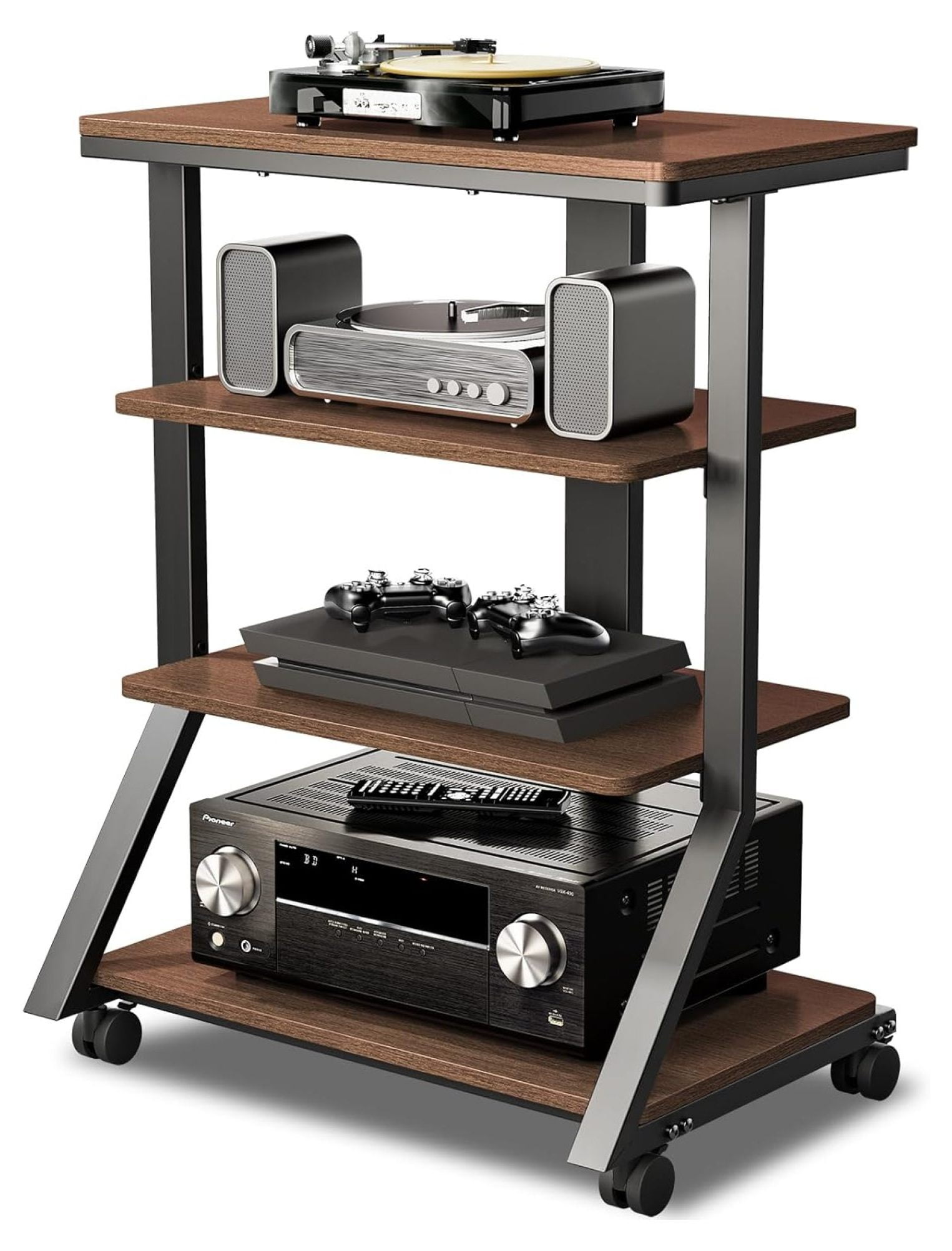 4-Tier AV Media Stand with Wheels, Mobile Rack Audio Tower with Height ...