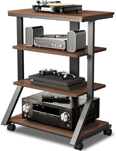 4-Tier AV Media Stand with Wheels, Mobile Rack Audio Tower with Height Adjustable Shelves ...