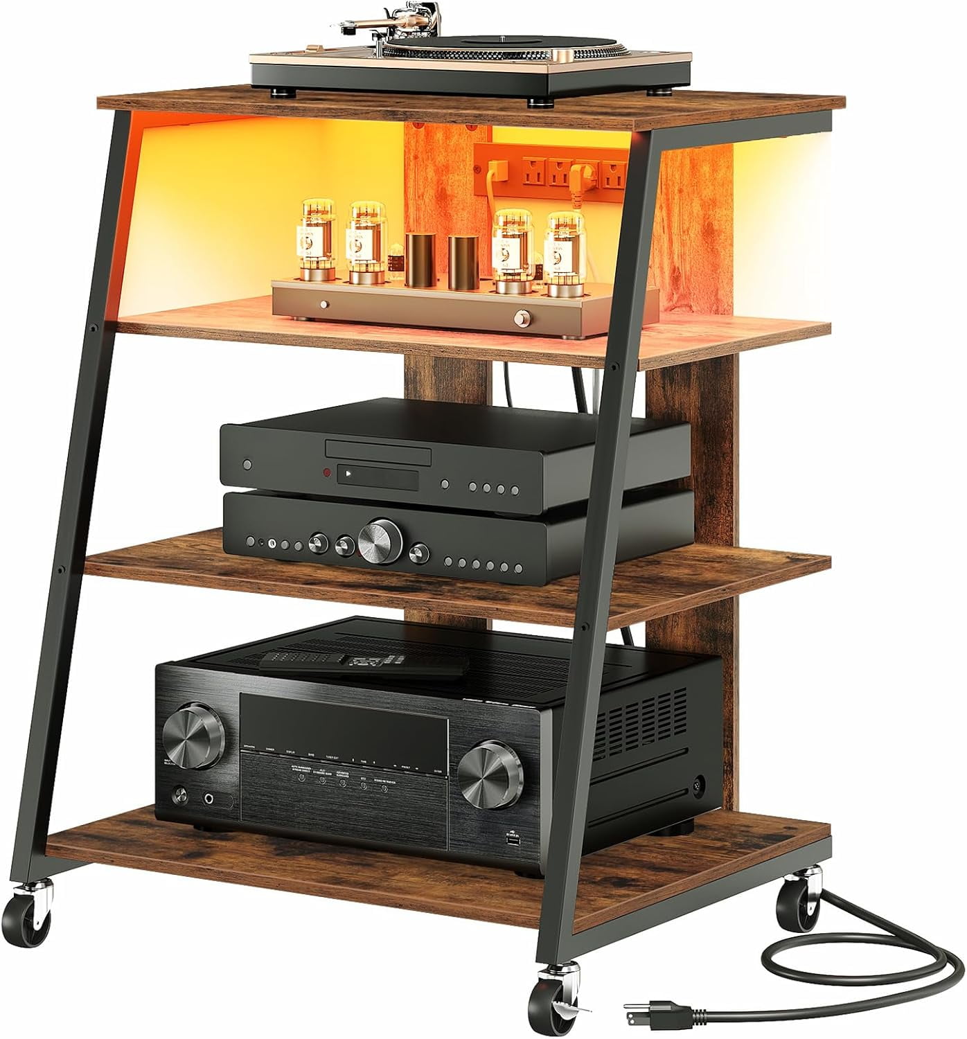 4-Tier AV Media Stand with Wheels, Stereo Stands, Media Console Shelf ...
