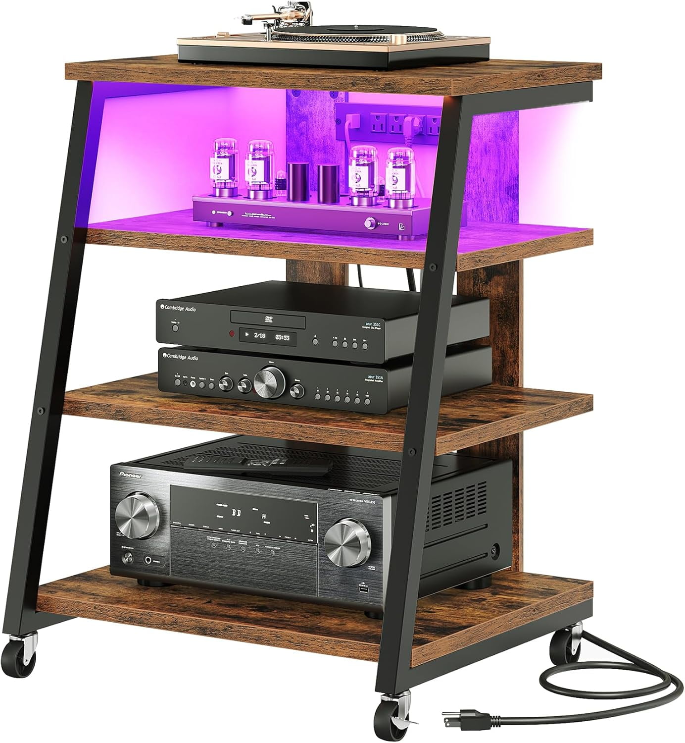 4-Tier AV Media Stand with Wheels, Stereo Stands, Media Console Shelf ...