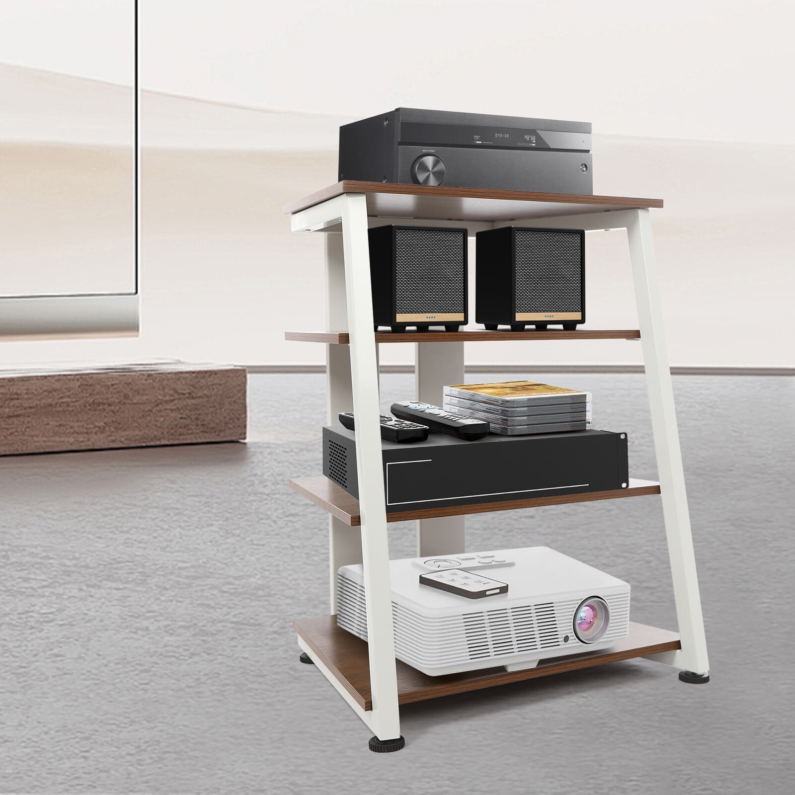 4-Tier AV Media Stand with Adjustable Non-slip Feet Stereo Stand with ...